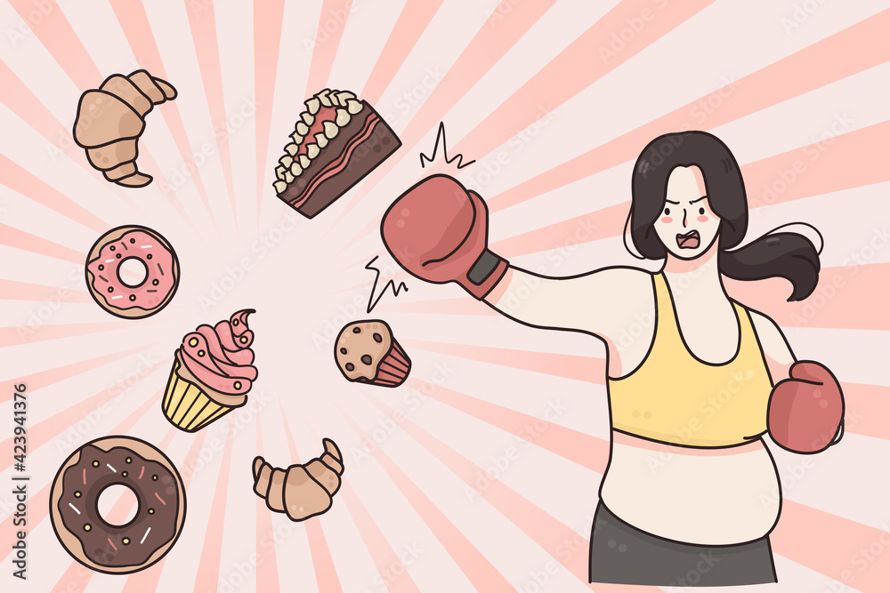 Dieting, weight loss healthy lifestyle concept. Fat girl in fitness ...