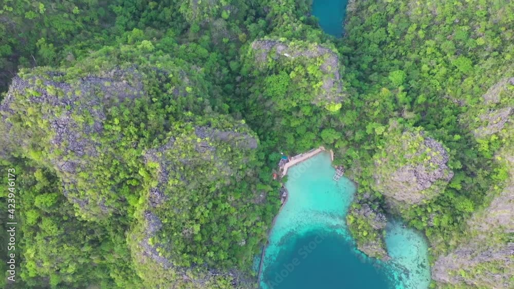 Aerial view of beautiful karst scenery and turquoise ocean waters in ...