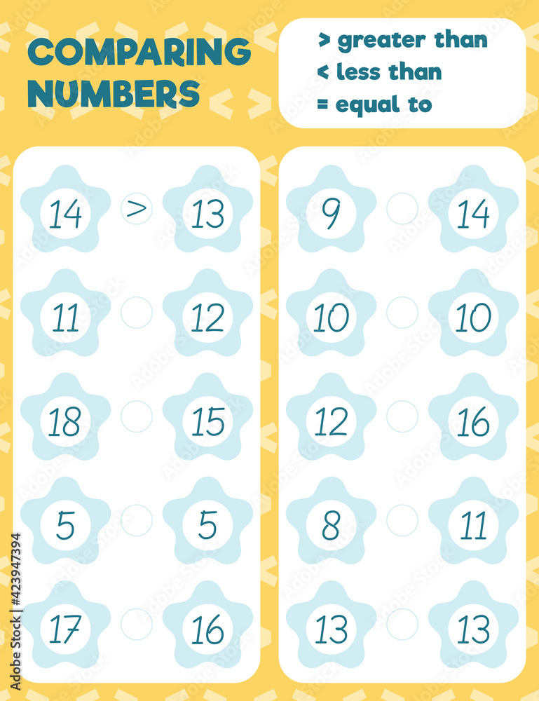 Comparing numbers worksheet practice print sheet. Vector illustration ...