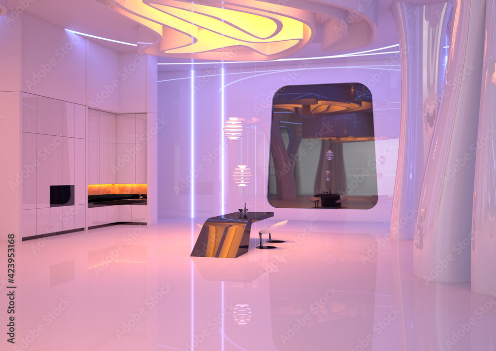 Futuristic interior design. Modern kitchen. Technologies of the future ...