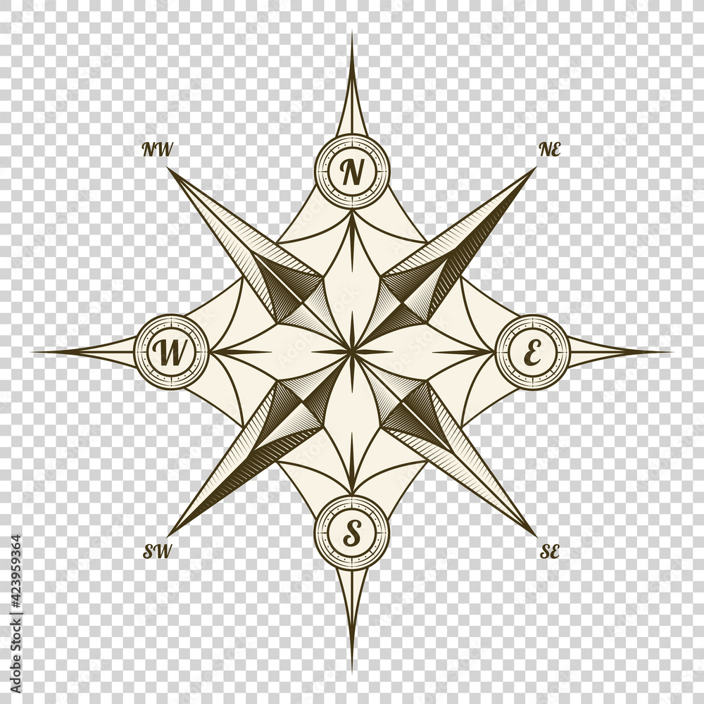 Vintage nautical compass. Old design element for marine theme and ...