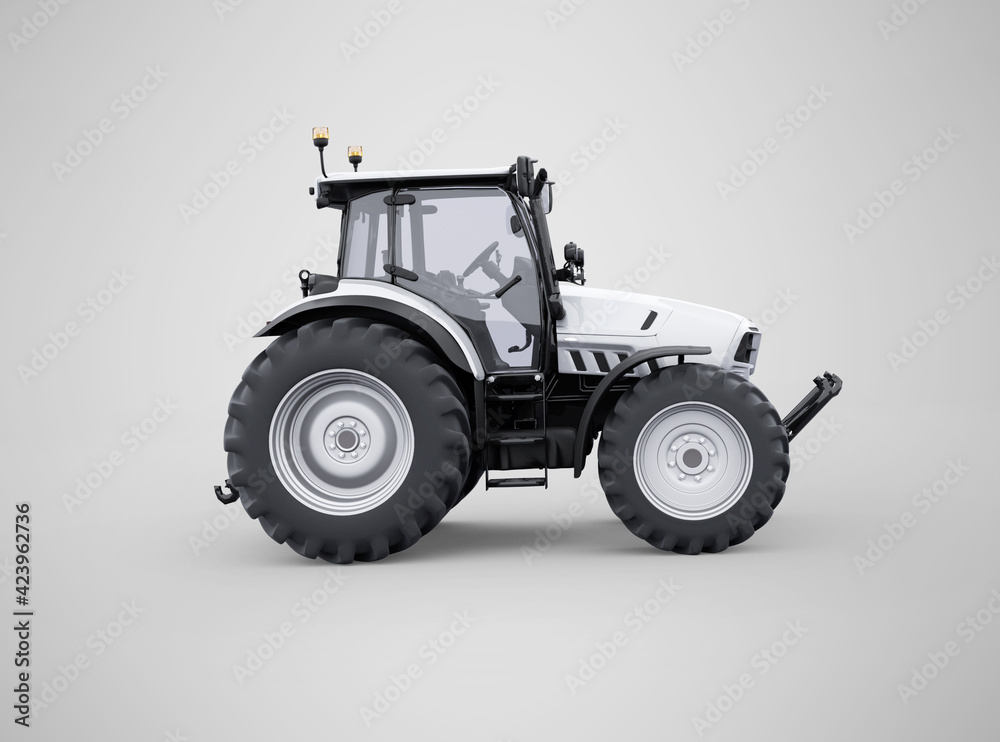 3d rendering tractor side view isolated on gray background with shadow Stock Illustration ...