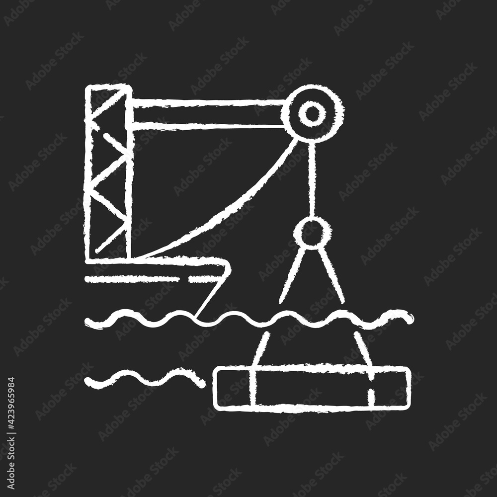 Underwater construction chalk white icon on black background. Marine ...