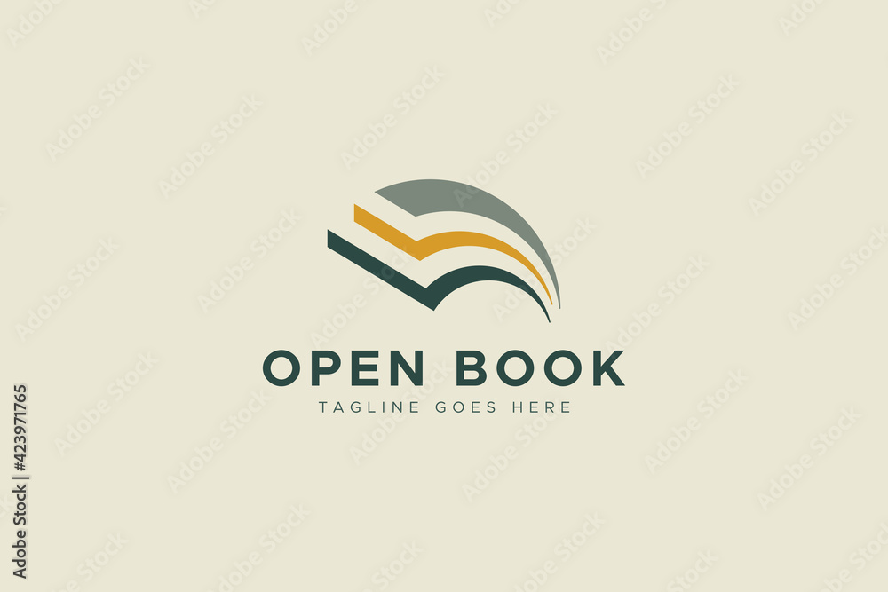 Open Book Logo. Green and Gold Silhouette Book Paper isolated on ...