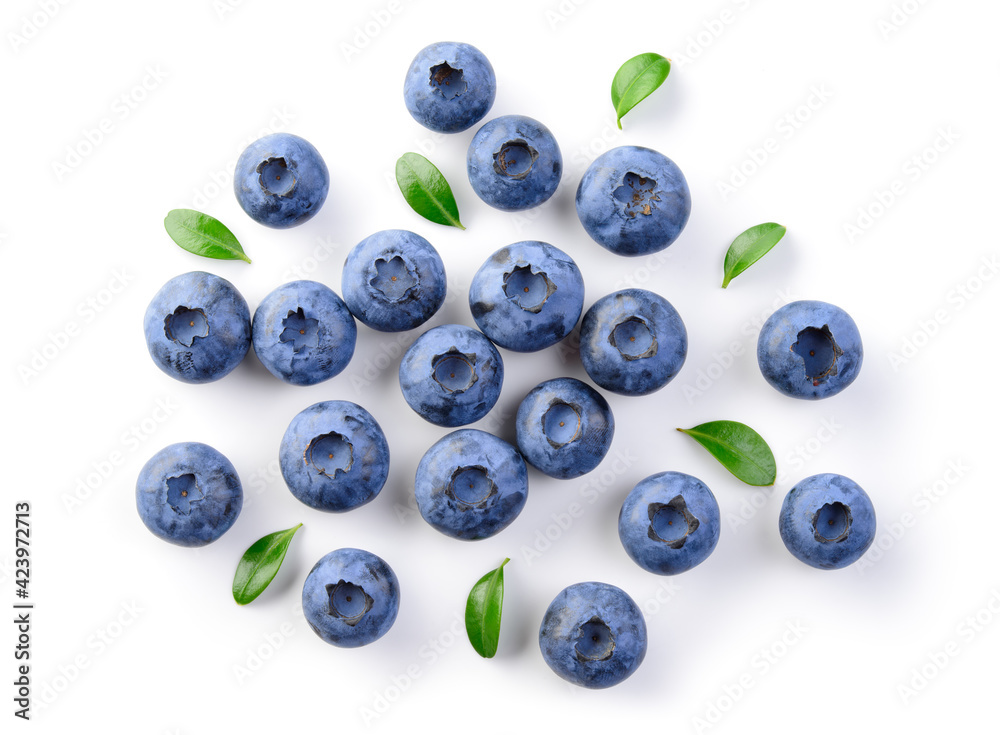 Blueberry isolated. Blueberry with leaves on white. Blueberry ...
