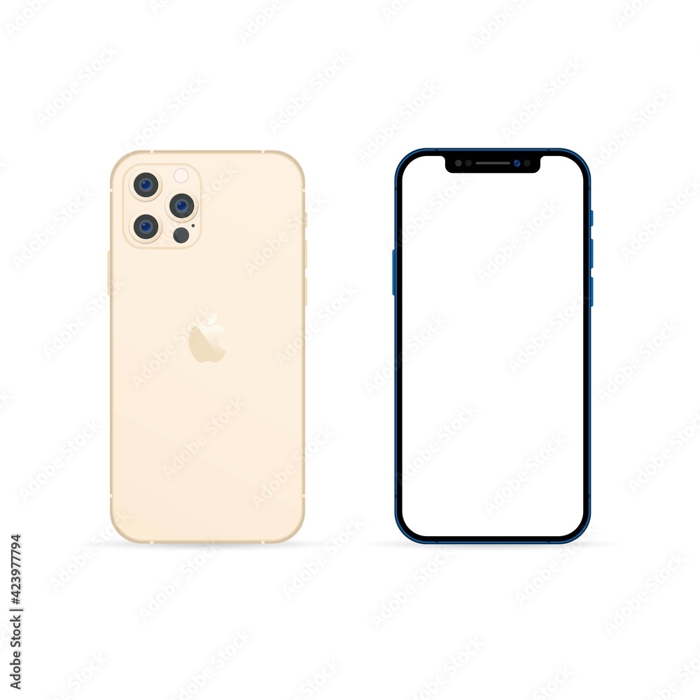 Iphone 12 pro max gold mock up. Realistic smart phone set. UI UX white ...