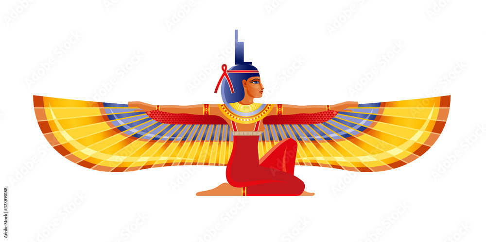 Plakat Isis, Egyptian winged goddess. Vector woman, pharaoh tomb mural ...