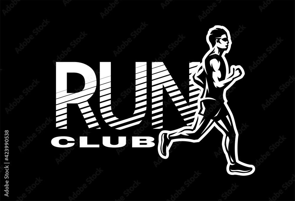 Run club. The running Man, logo, emblem on a dark background. Vector ...