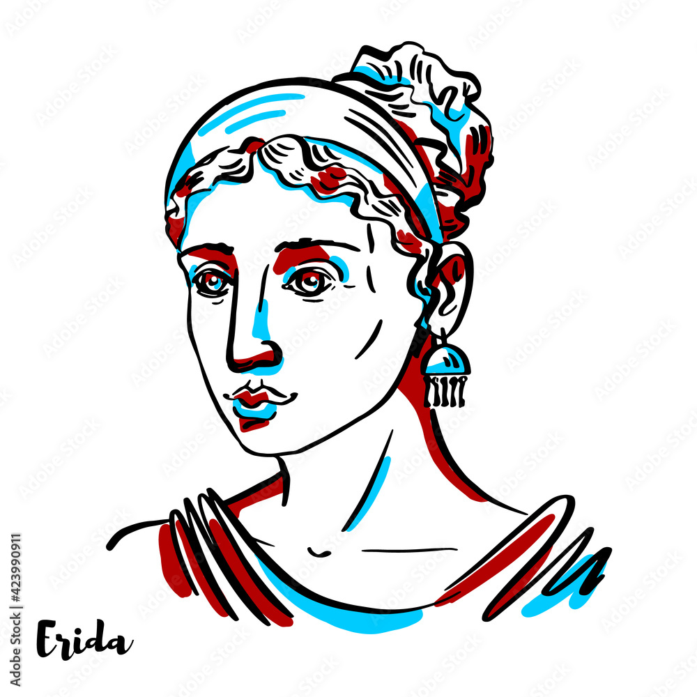 Erida engraved vector portrait with ink contours on white background ...