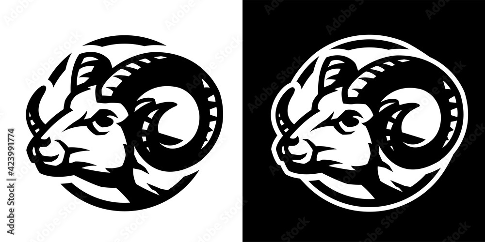Ram head, logo. On a light and dark background. Vector illustration ...