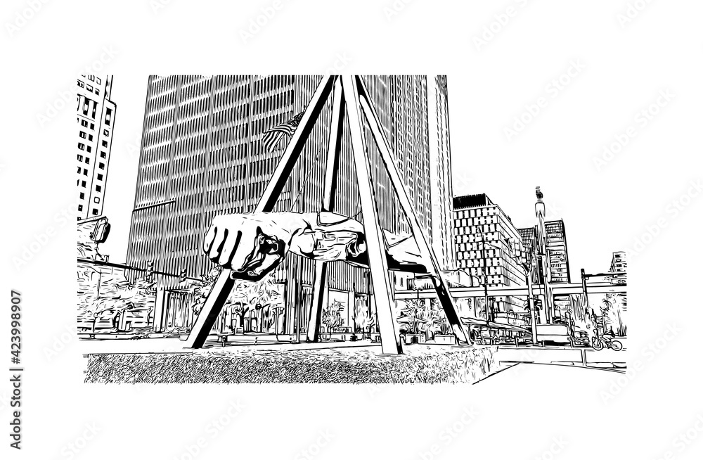 Building view with landmark of Detroit is the largest city in the ...