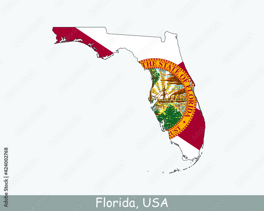 Florida Map Flag. Map of FL, USA with the state flag isolated on white ...