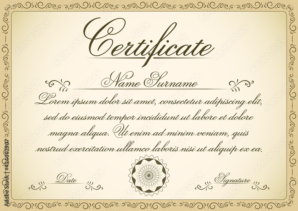 A4 size diploma of appreciation vector graphic with retro frame and ...