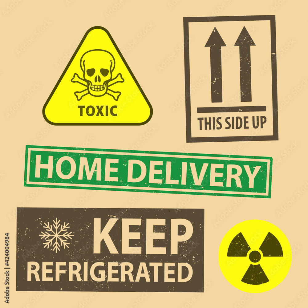Set of fragile sticker keep refrigerated and case icon packaging ...