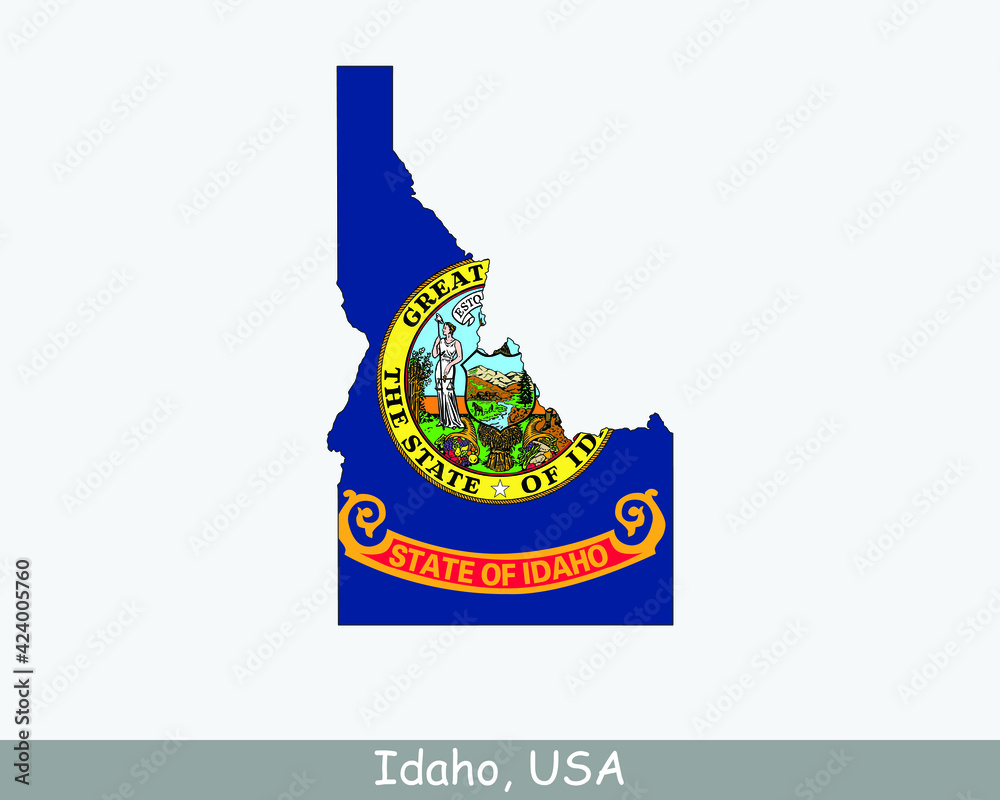 Idaho Map Flag. Map of ID, USA with the state flag isolated on white ...