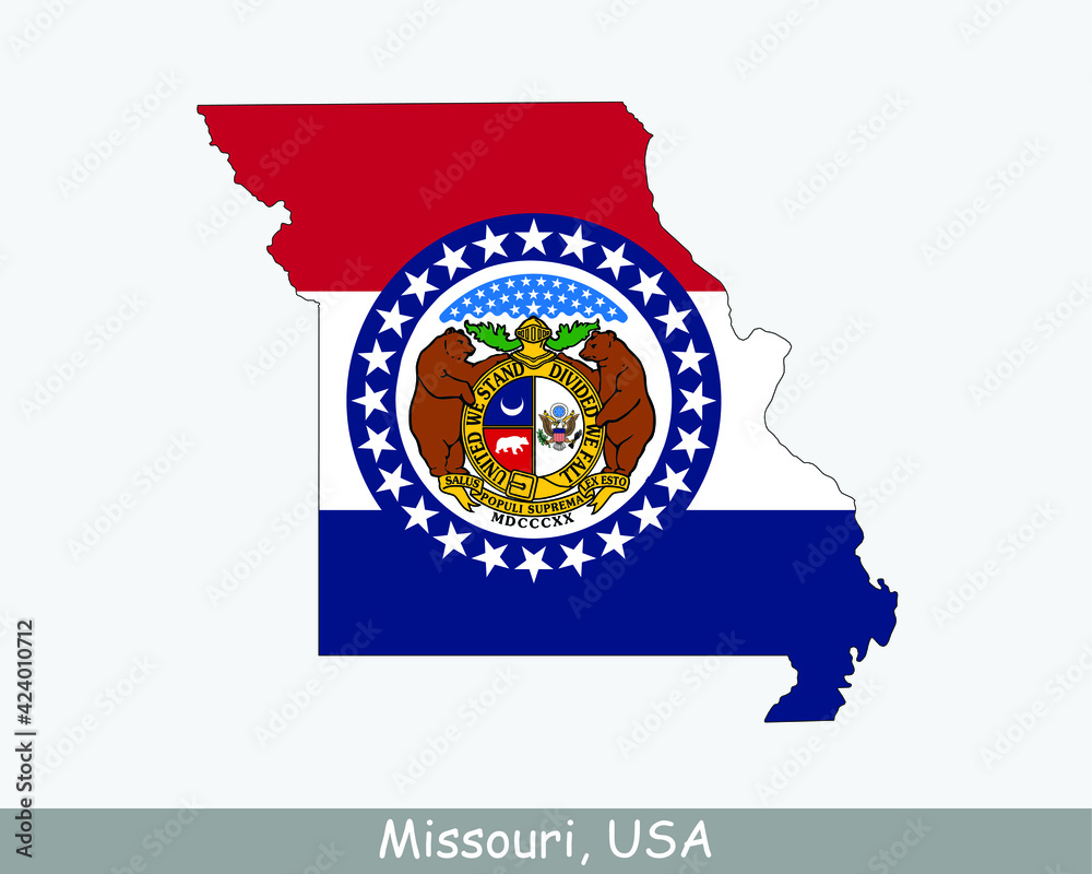 Missouri Map Flag. Map of MO, USA with the state flag isolated on white ...