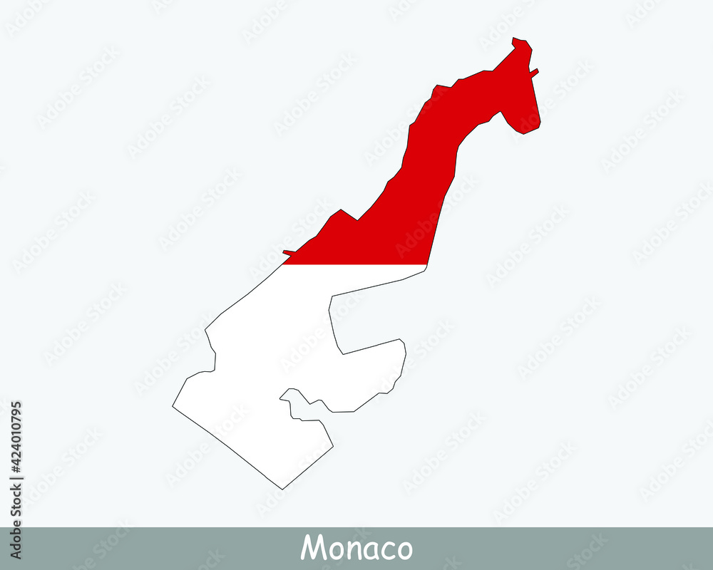 Monaco Map Flag. Map of the Principality of Monaco with the Monacan ...