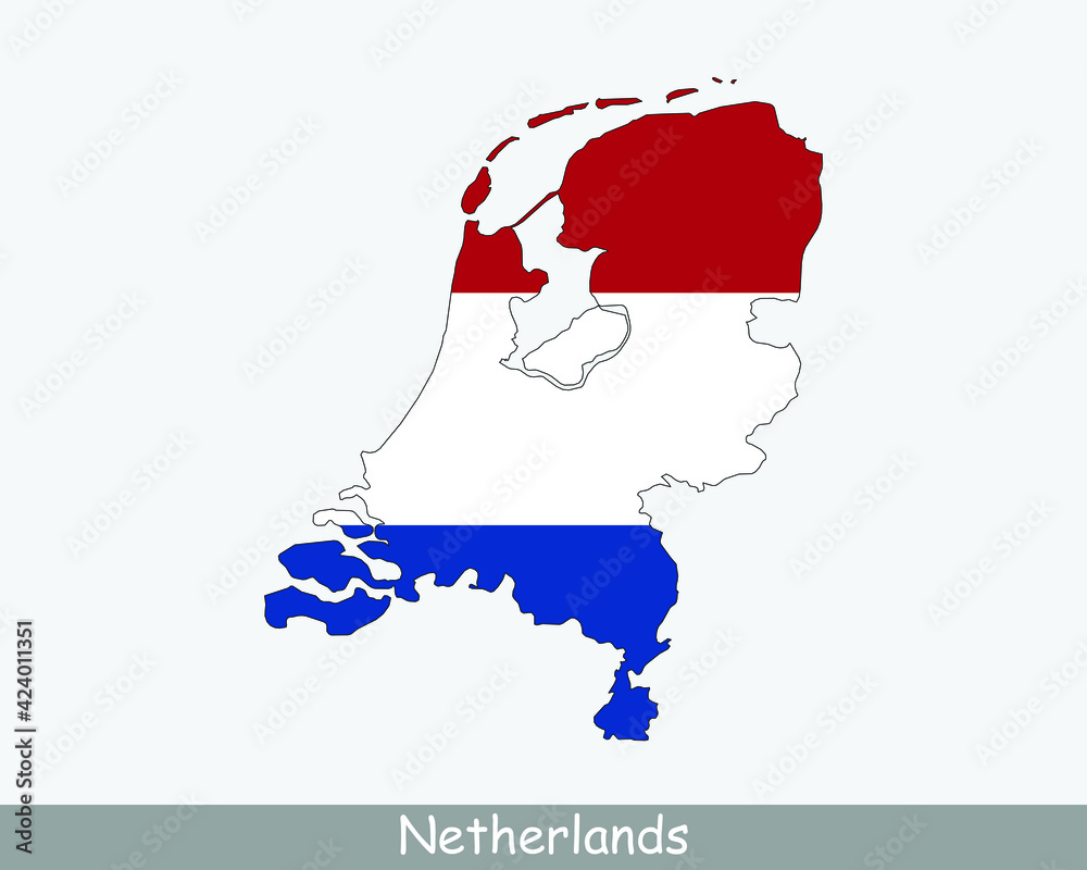 The Netherlands Flag Map. Map of Holland with the Dutch national flag ...