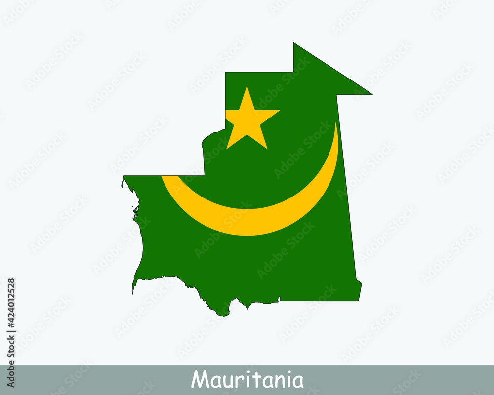 Mauritania Map Flag. Map of the Islamic Republic of Mauritania with the ...