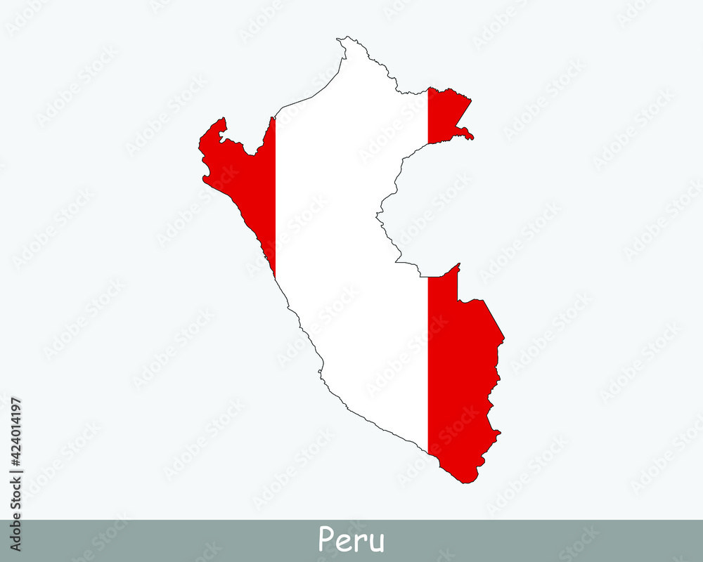 Peru Flag Map. Map of the Republic of Peru with the Peruvian national flag isolated on a white ...