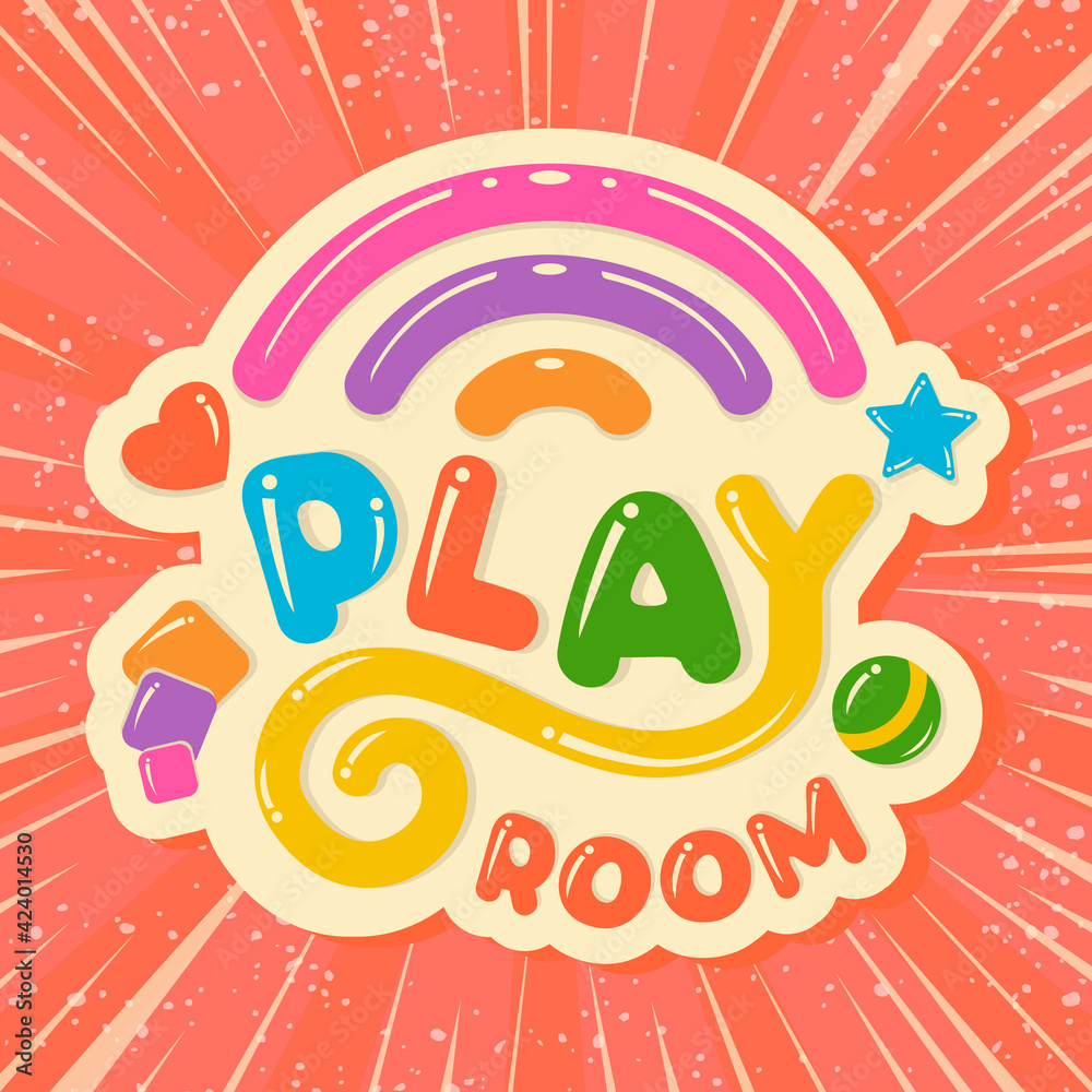 Amusing Lettering play room,kids zone,children colorful cartoon logo ...