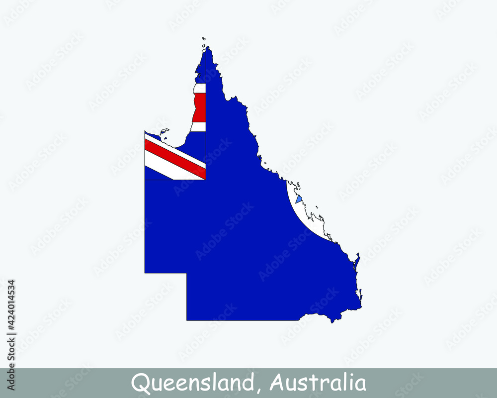Queensland Map Flag. Map of Qld, Australia with the state flag isolated ...