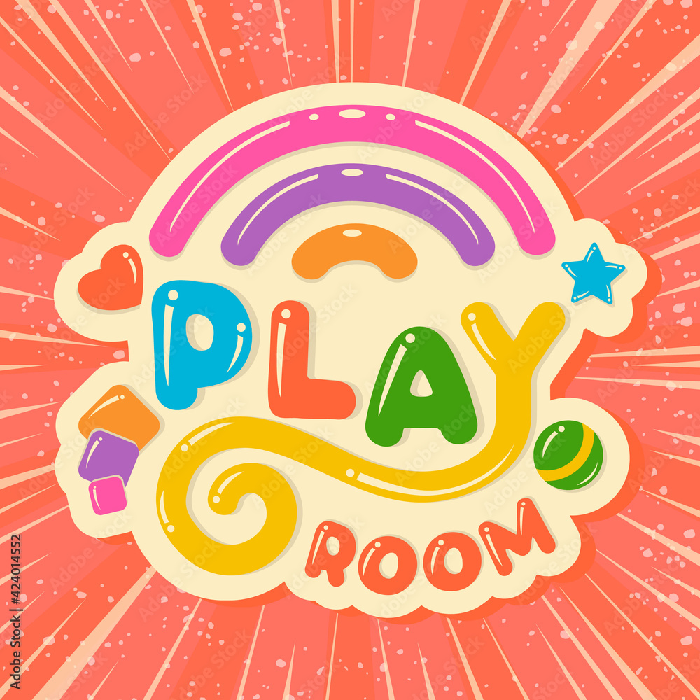 Amusing Lettering play room,kids zone,children colorful cartoon logo ...