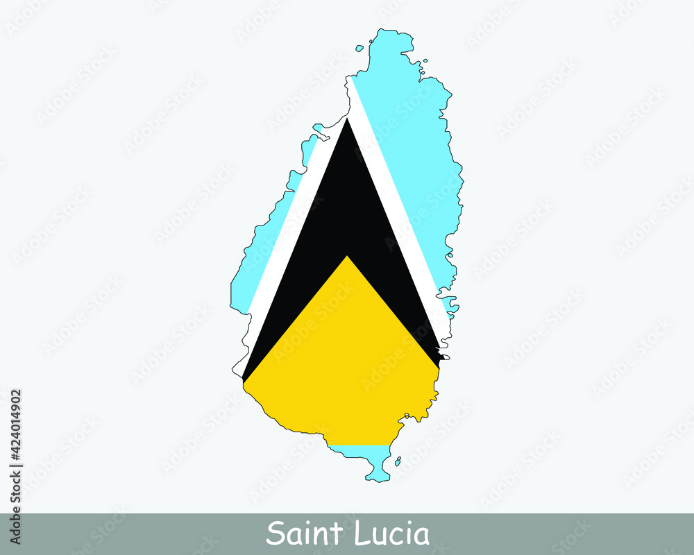 Saint Lucia Flag Map. Map of St. Lucia with the Saint Lucian national ...
