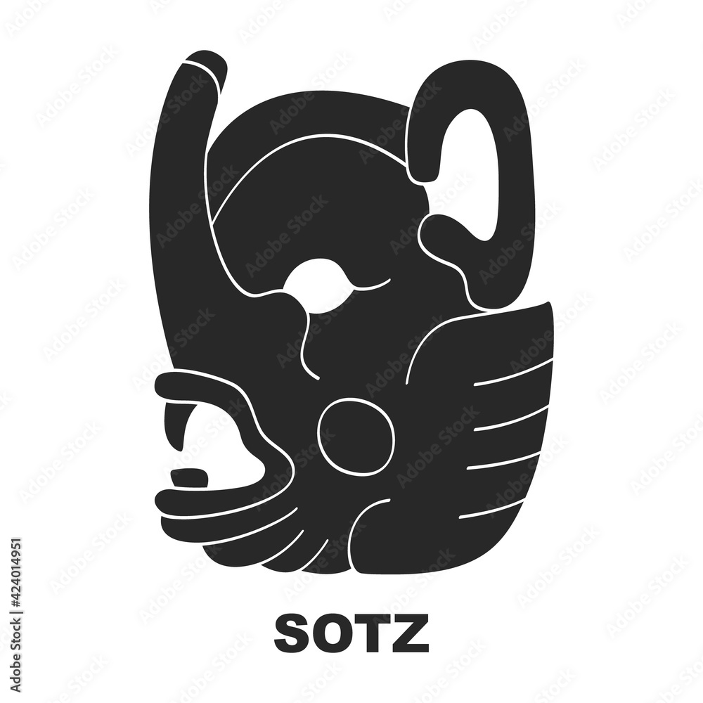 Vector icon with Glyph from Maya Haab calendar. Calendar month symbol ...