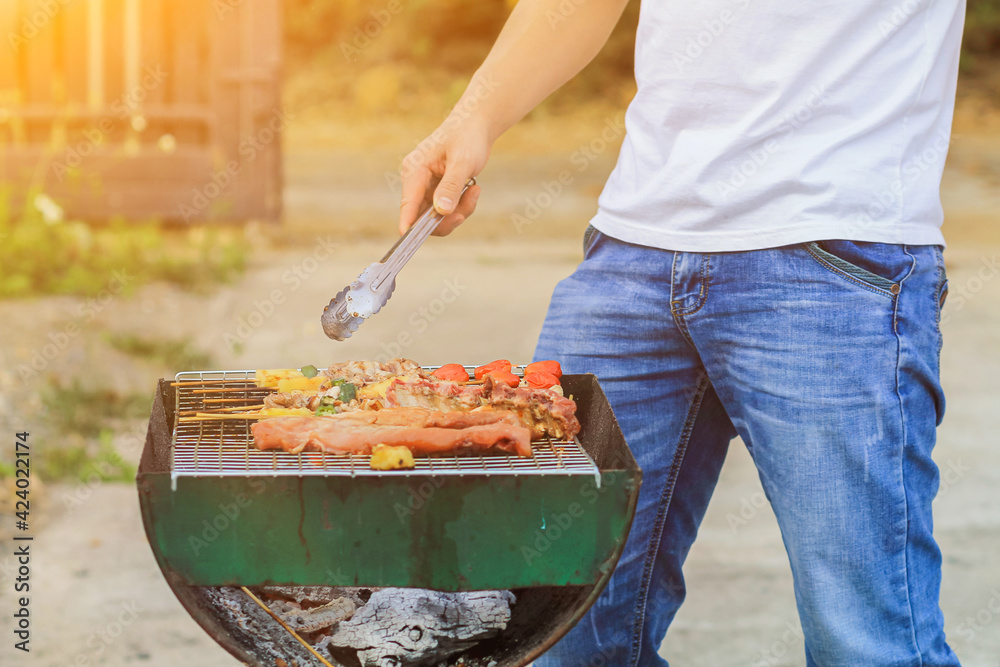 Blurred images , A group of colleagues held a barbecue party. (BBQ ...