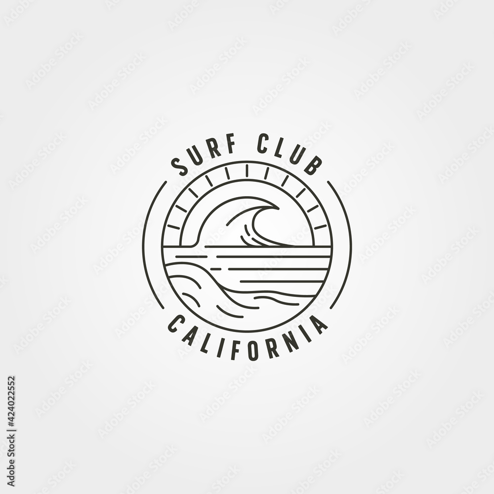 line art surf and wave logo vector symbol illustration design ...