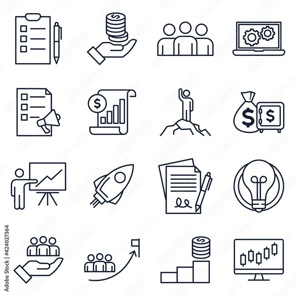 Set of Business Plan icon. Business Management pack symbol template for ...