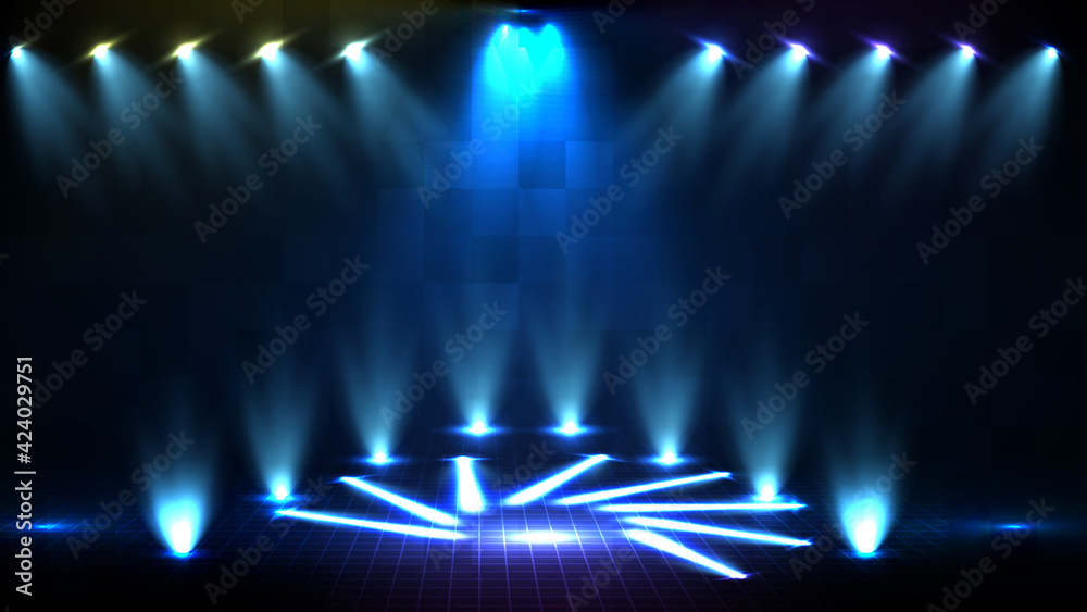 Abstract futuristic blue background of boxing ring stage with beautiful ...