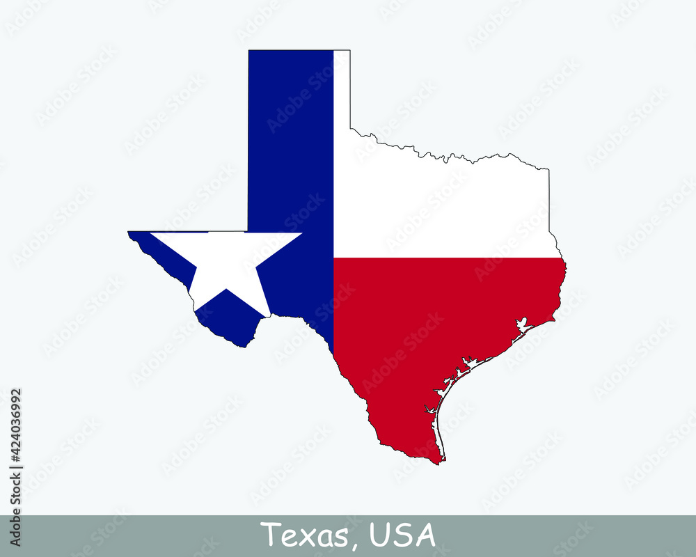 Texas Map Flag. Map of TX, USA with the state flag isolated on a white ...