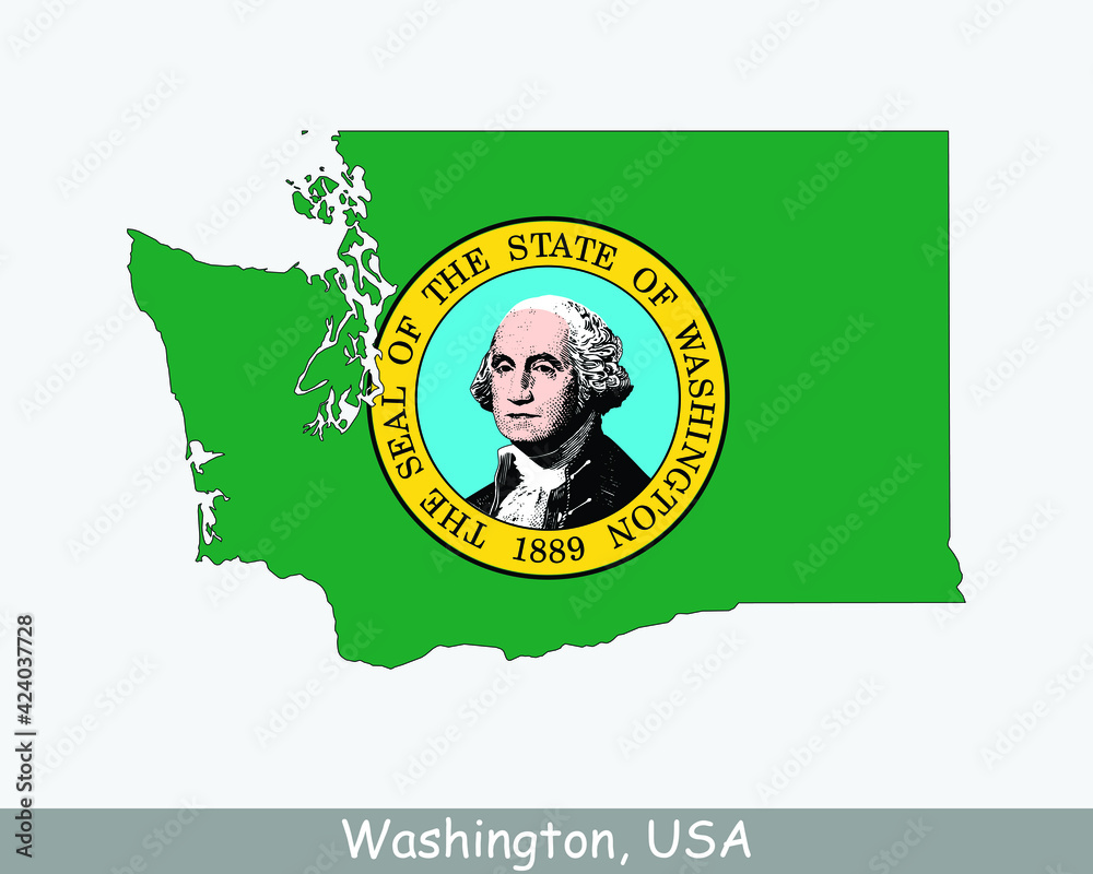 Washington State Map Flag. Map of WA, USA with the state flag isolated ...
