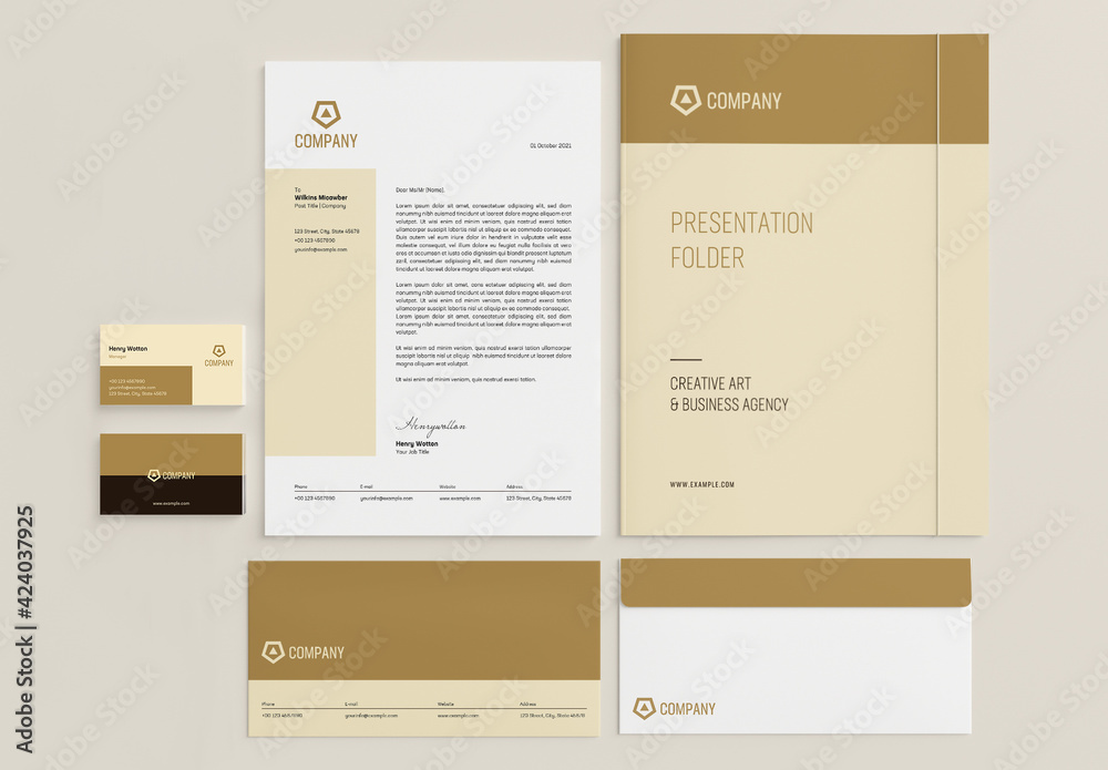 Stationery Set Layout with Golden Accents Stock Template | Adobe Stock