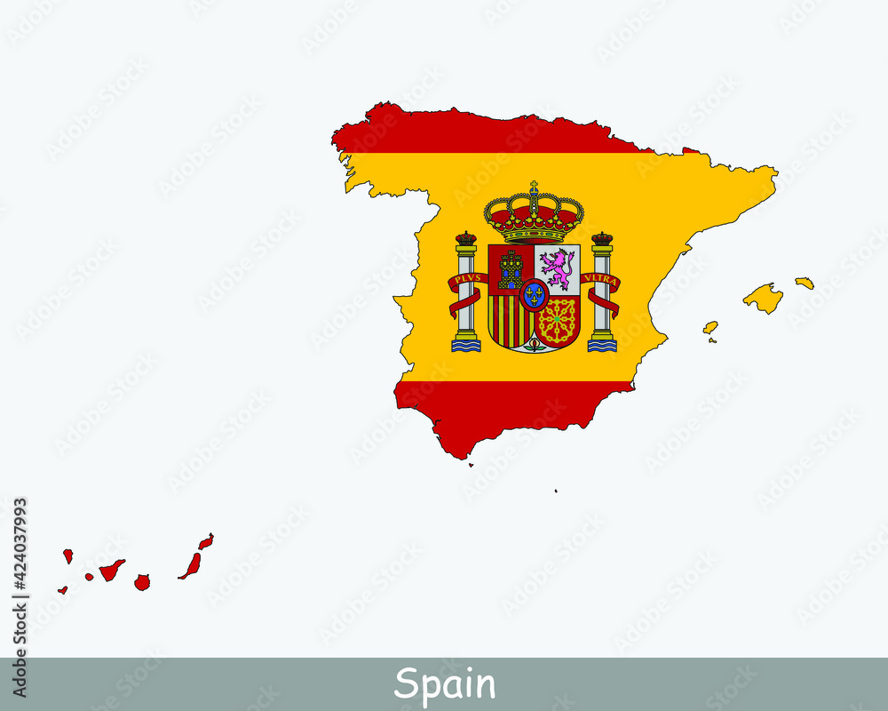 Spain Flag Map. Map of the Kingdom of Spain with the Spanish national ...