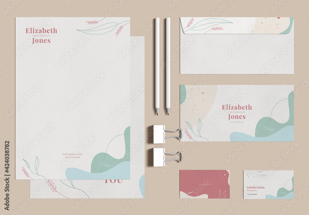 Stationery Set Layout with Natural Design Elements Stock Template ...