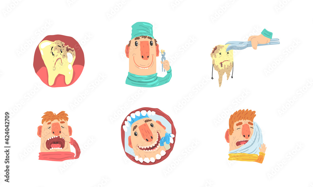 Dentist Taking Care of Teeth Set, Doctor Treating Patient with Carious ...