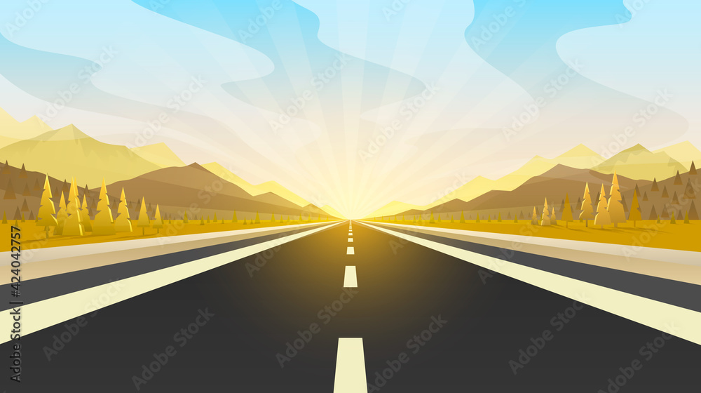 Vetor de Road Trip infinity, Landscape travel, Pave the Route, location ...