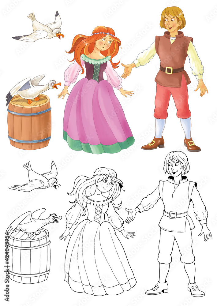The little mermaid. Fairy tale. Coloring page. Illustration for ...