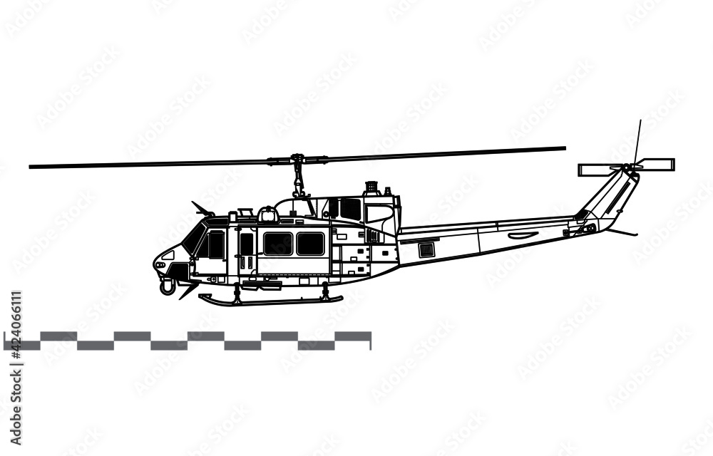Vetor de Bell UH-1N Iroquois. Twin Huey. Model 212. Vector drawing of ...