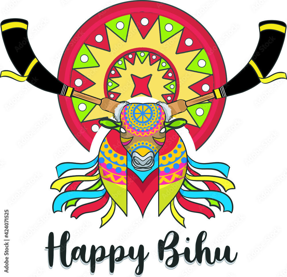 Vetor de assam pepa or assamese buffalo horn pepa with the face ofn ...