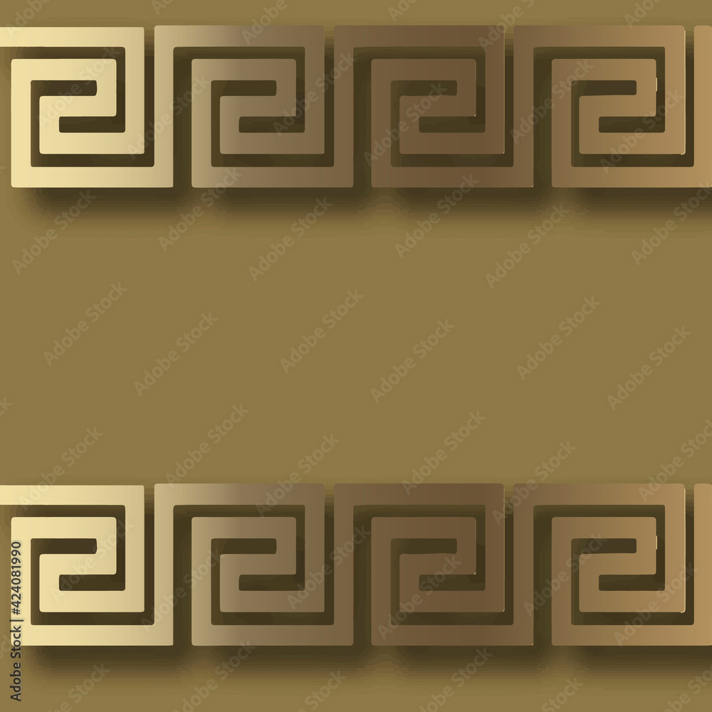 3d gold borders seamless pattern. Vector greek background. Surface ...