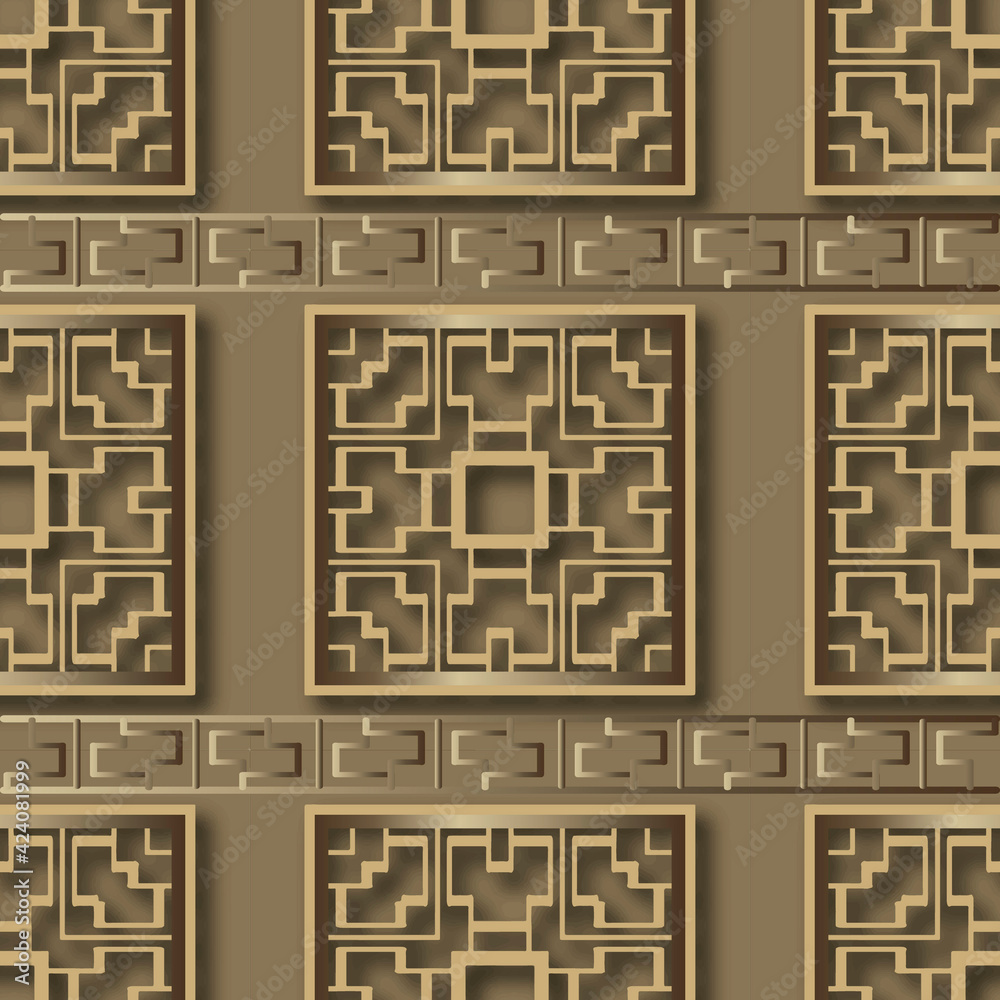 3d gold seamless pattern. Vector grid background. Surface repeat square ...