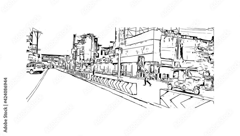 Building view with landmark of Dimapur is a city in India. Hand drawn ...