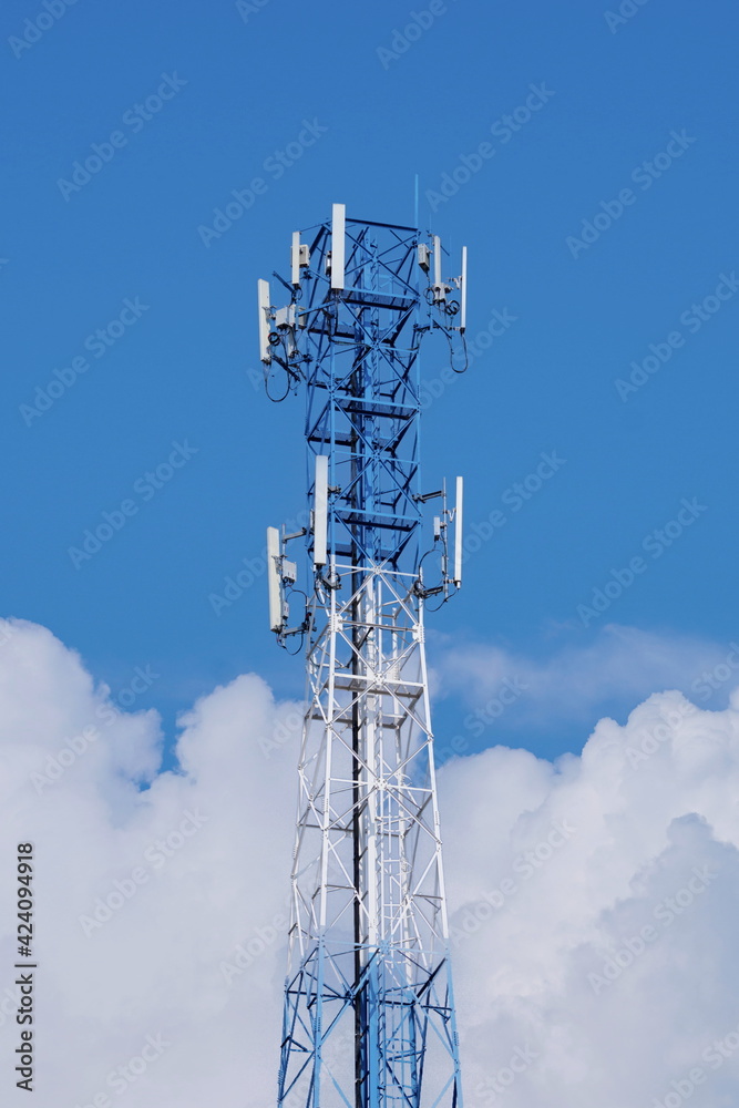 Telecommunication tower of 4G and 5G cellular. Macro Base Station. 5G radio network ...