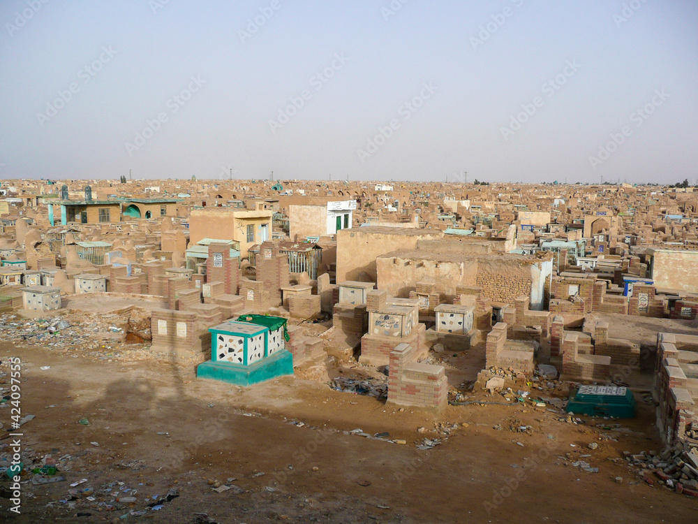 Najaf, Iraq - april 27, 2015: photos of the great cemetery in najaf ...