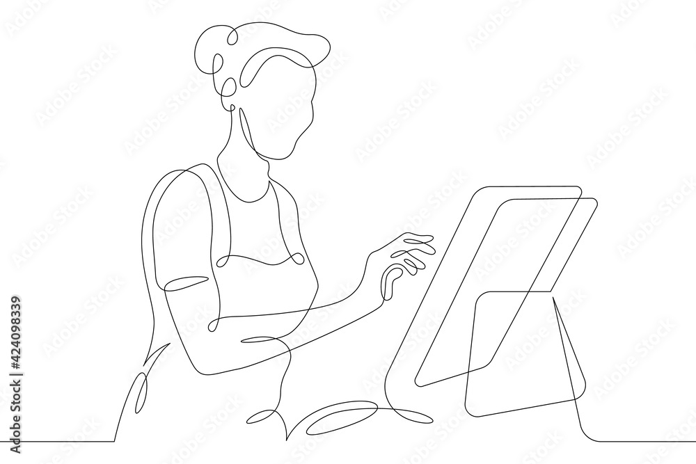 Seller cashier of a restaurant in a street fast food cafe at work ...