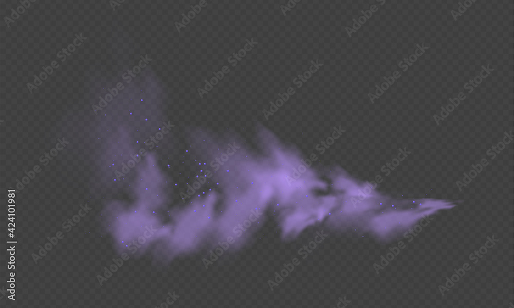 Purple fog or smoke.Purple dust with particles. Violet smoke or dust ...